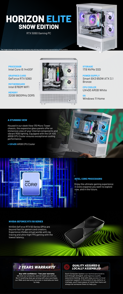 Horizon Elite Snow Intel 14400F, RTX 5060, 32GB DDR5 RAM – Thermaltake ...